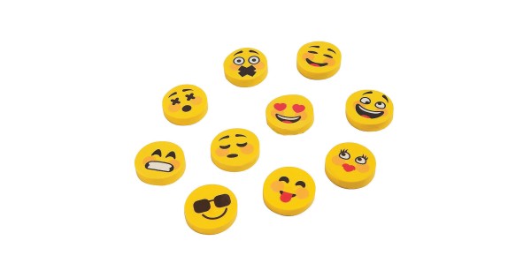40-Pack Mini Rubber Emoji Smiley Face Emote Erasers at RTD Gifts